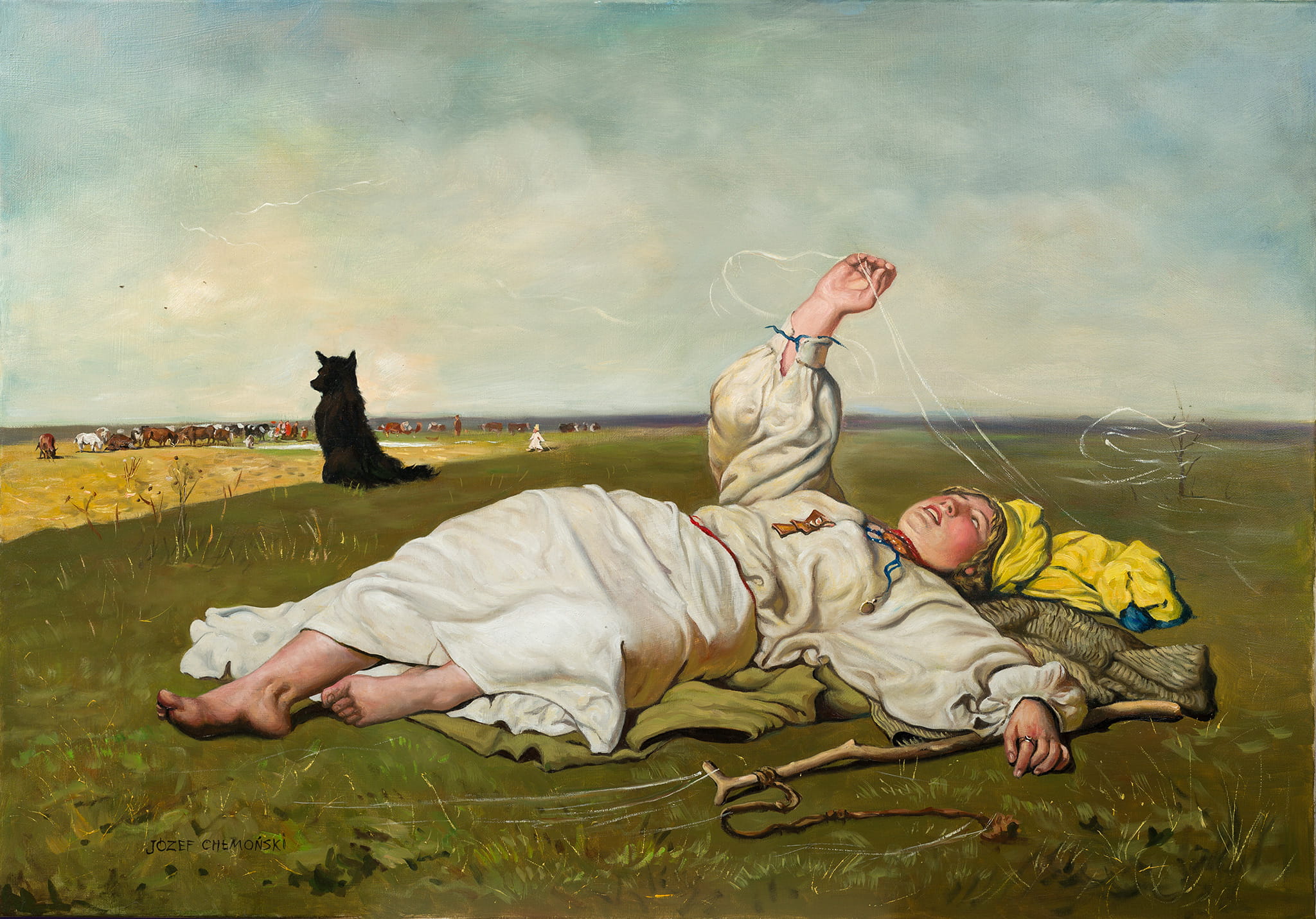 Oryginalny Obraz olejny na płótnie 70x100 cm Babie lato Chełmoński ...
